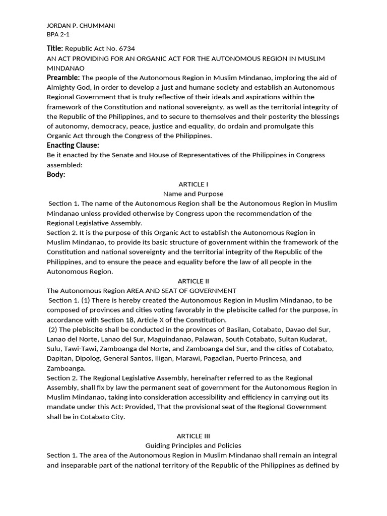 Title:: Jordan P. Chummani BPA 2-1 | PDF | Political Charters | Legal Documents