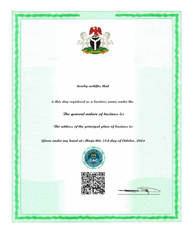 Certificate - Royal Dk-Ade Enterprises | PDF