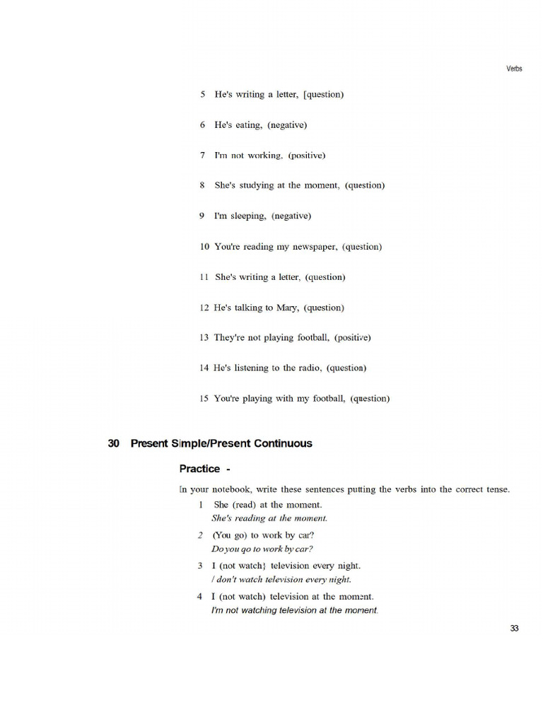 Present Simple or Present Continous exercises 01 | PDF