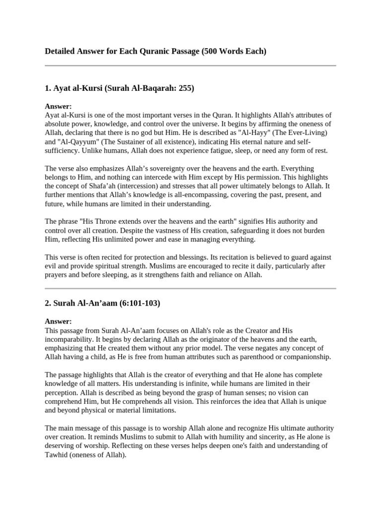 Detailed Answer for Each Quranic Passage | PDF | God In Islam | Tawhid