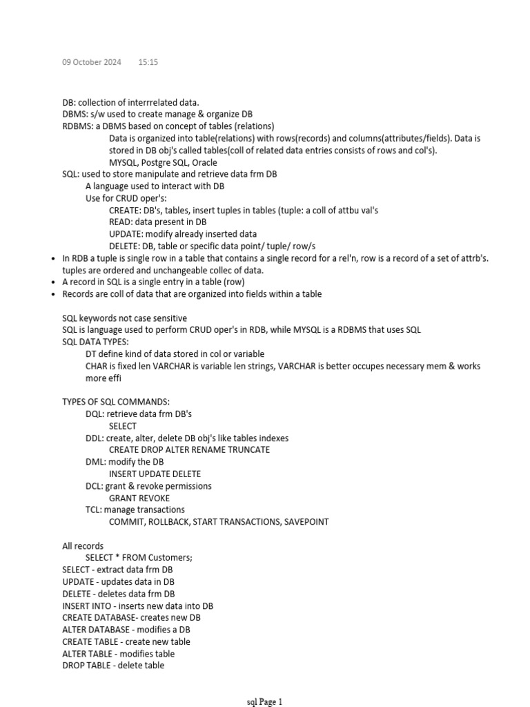 sql notes | PDF | Database Index | Relational Database sql notes | PDF | Database Index | Relational Database