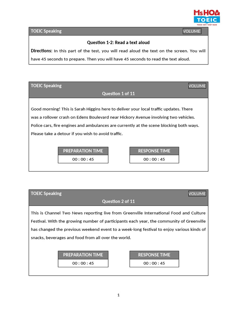 FINAL TOEIC A+ - SPEAKING | PDF