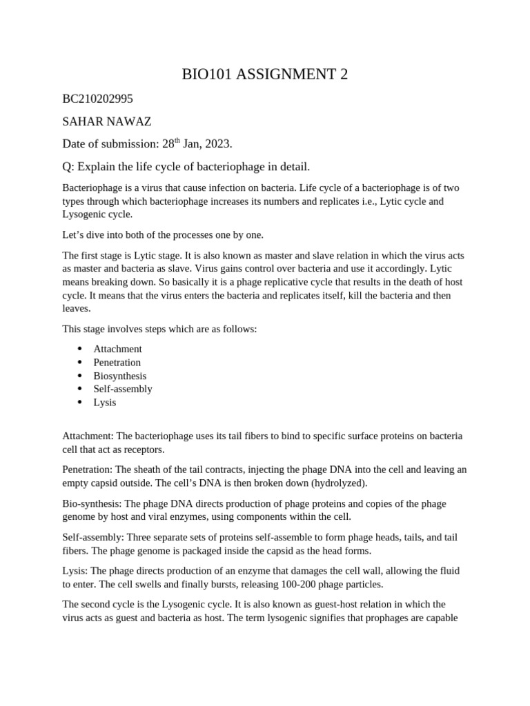 BIO101 ASSIGNMENT 2 | PDF | Bacteriophage | Virology