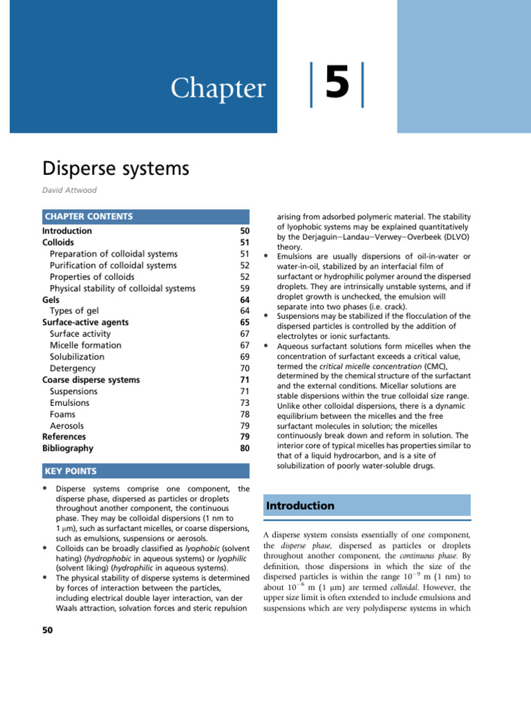 Aulton's 5 Disperse Systems | PDF | Colloid | Emulsion