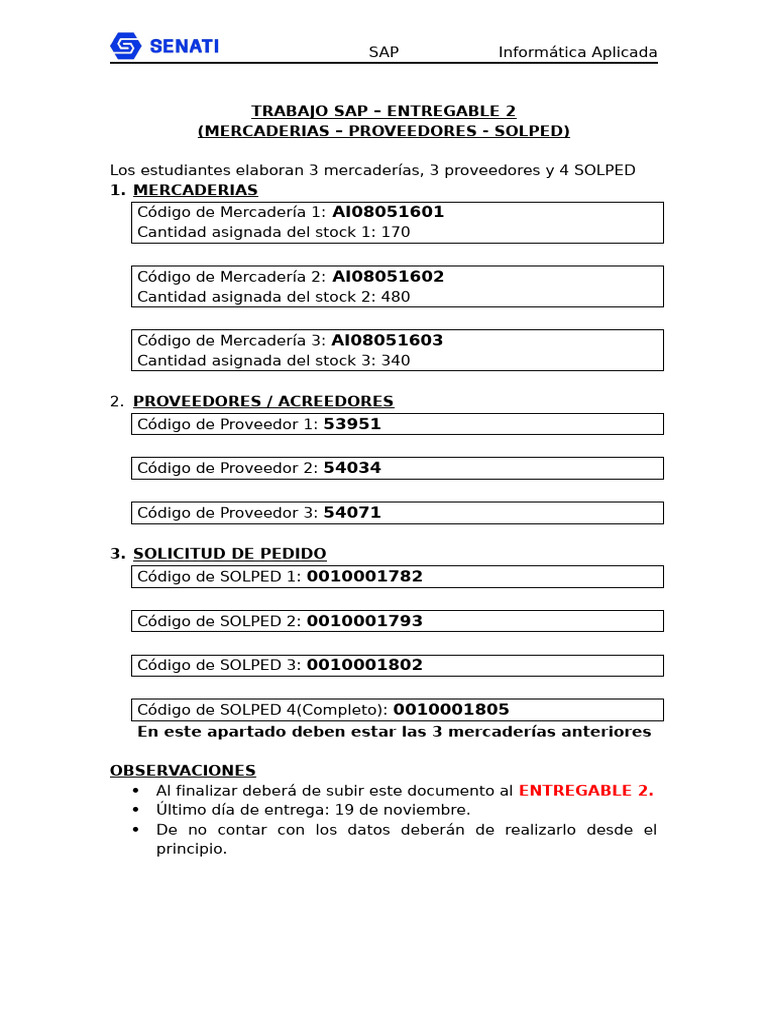Trabajo Final - Mercaderias - Proveedores - Solped | PDF