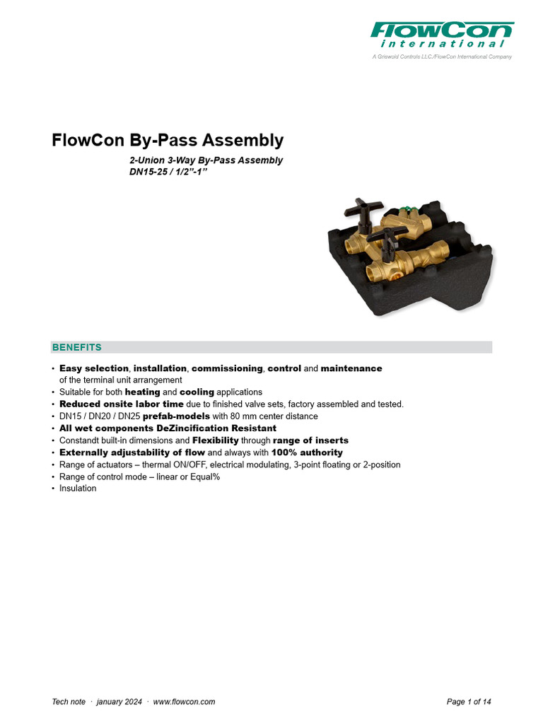 FlowCon By-Pass Assembly DN15-25 Tech Note | PDF | Valve | Alternating Current