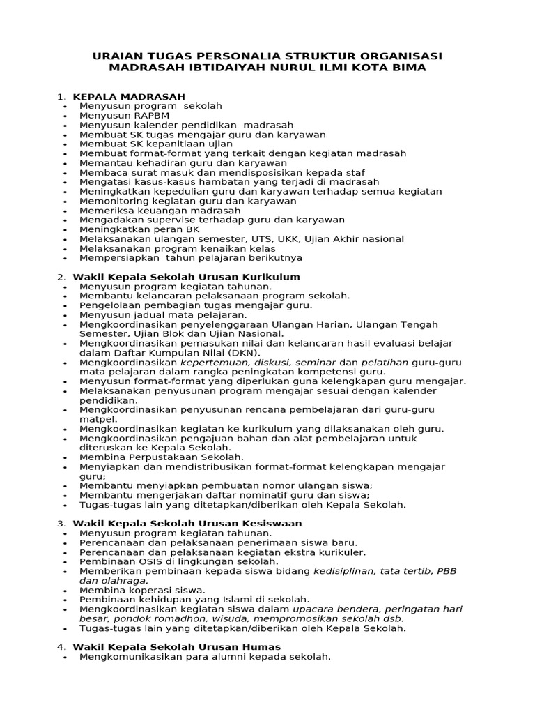 URAIAN TUGAS PERSONALIA STRUKTUR ORGANISASI | PDF