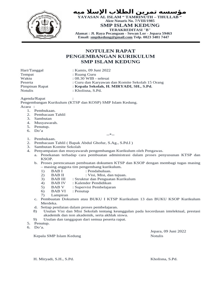Notulen Rapat Visi Misi | PDF