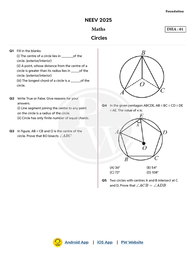 Circles - DHA 01 - Neev 2025 | PDF | Circle | Elementary Geometry