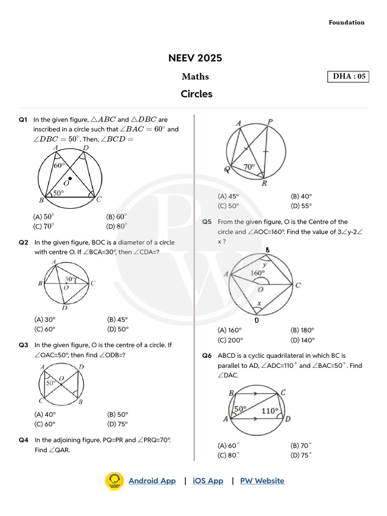 Circles - DHA 05 - Neev 2025 | PDF | Circle | Geometry