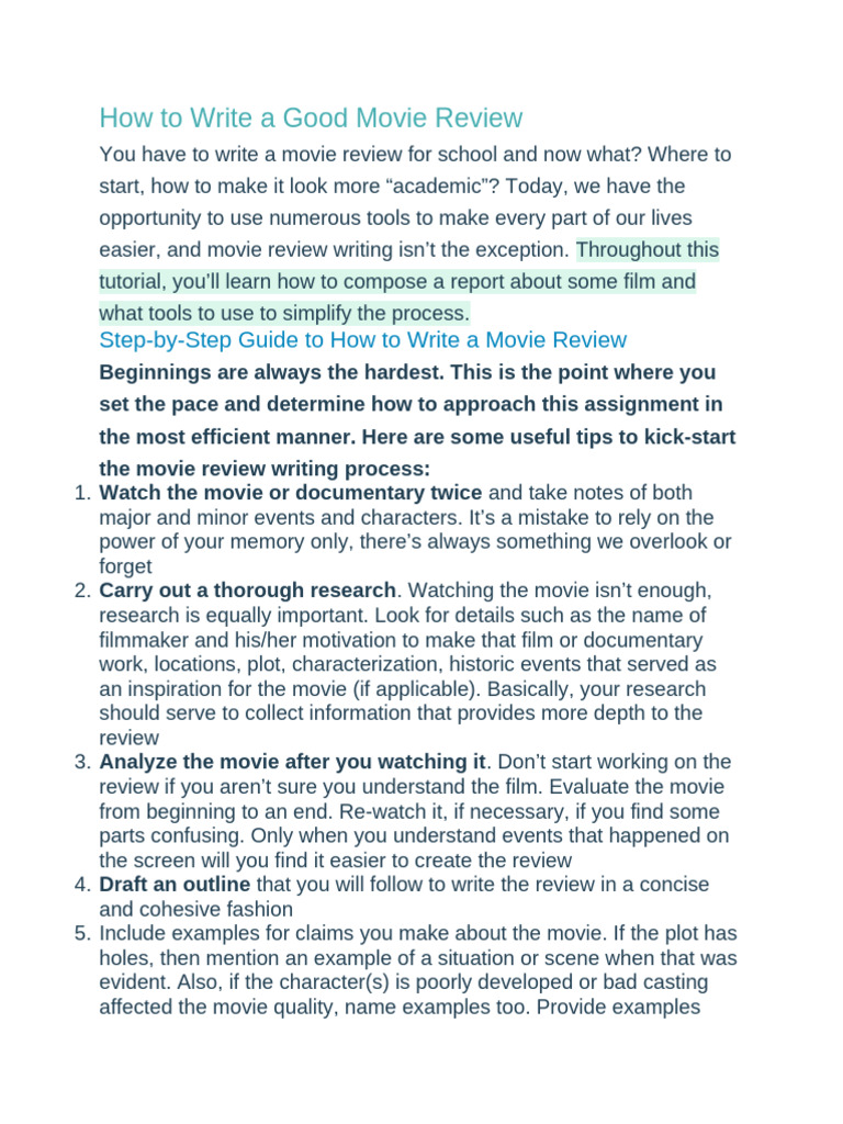 How To Write A Good Movie Review | PDF | Plot (Narrative) | Documentary ...