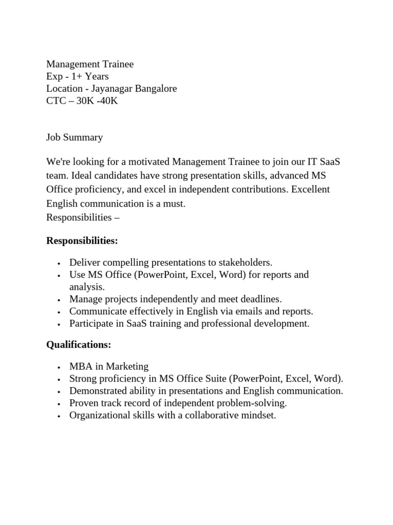 Management Trainee - JD | PDF
