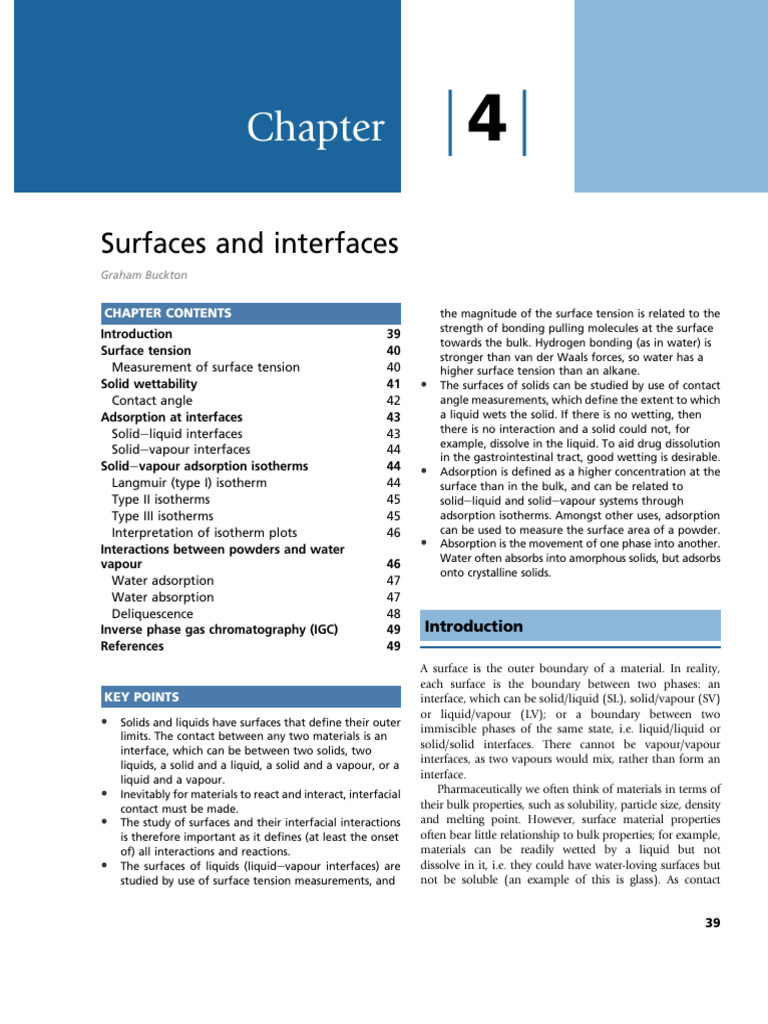 Aulton's Pharmaceutics - Surfaces and Interfaces | PDF | Adsorption ...