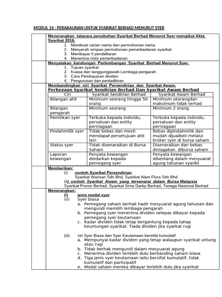 Nota Prinsip Perakaunan Tingkatan 5 Syarikat | PDF