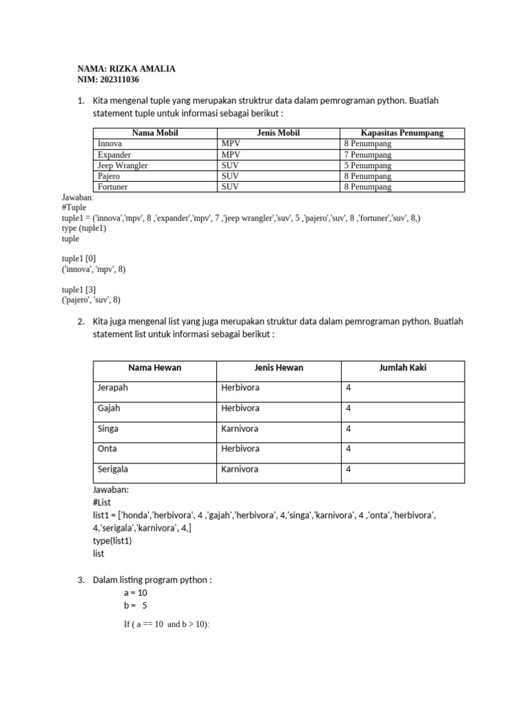 Soal Latihan Python RIZKA AMALIA | PDF