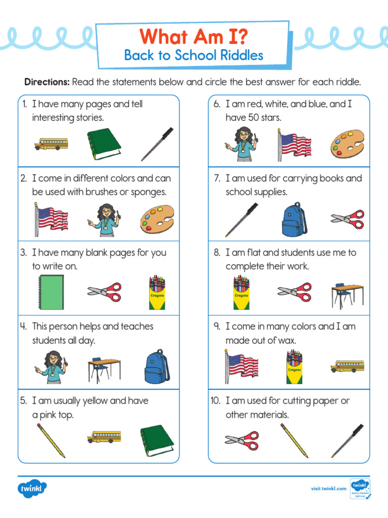 Color Activity - What Am I - Riddles For Back To School For ELLs | PDF