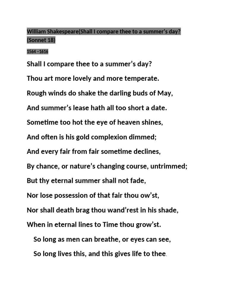 William Shakespeare Sonnet | PDF | Stanzaic Form | Composition ...