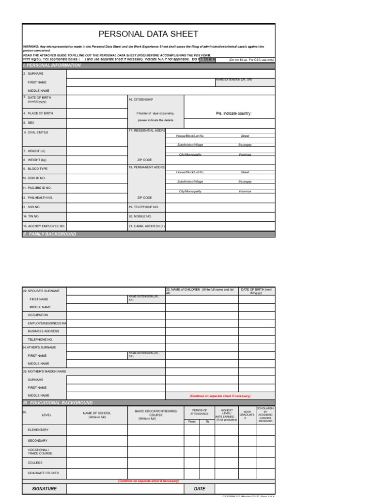 Personal Data Sheet Template | PDF | Justice | Crime & Violence