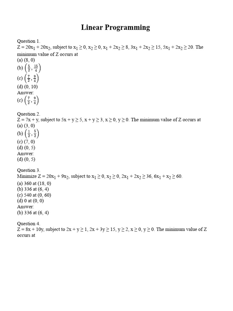 MCQ - Linear Programming | PDF | Mathematical Optimization | Applied ... MCQ - Linear Programming | PDF | Mathematical Optimization | Applied ...