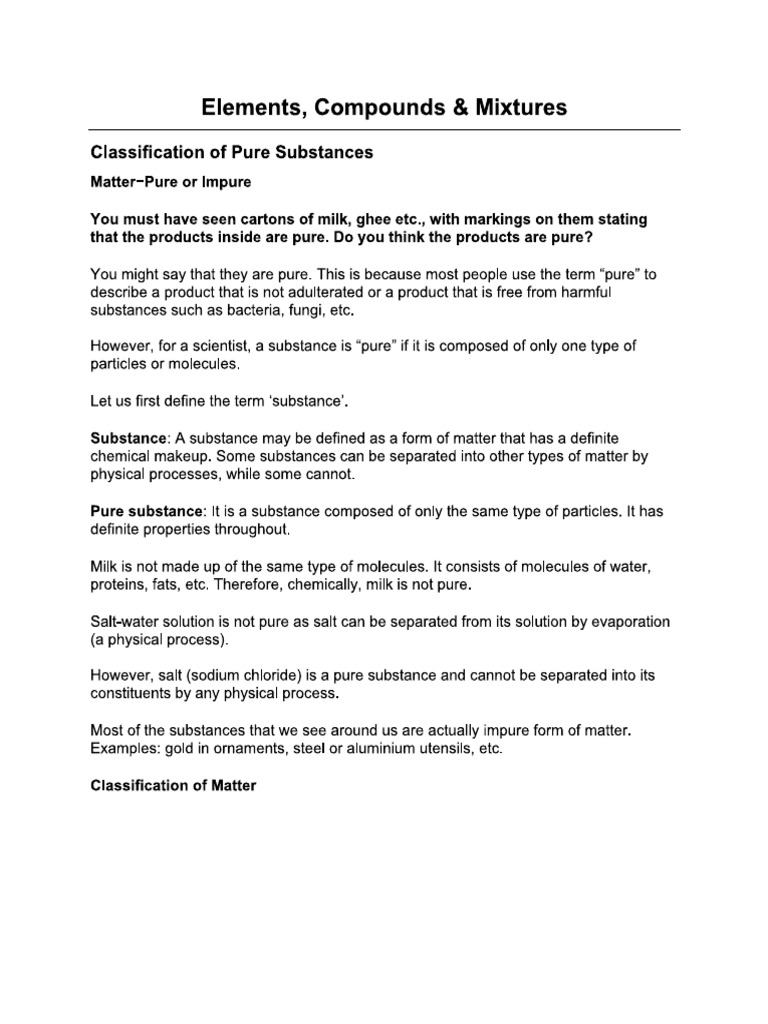 3. Elements, Compunds & Mixtures | PDF