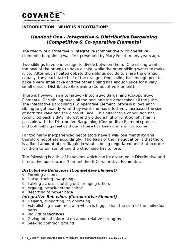 1.0-Negotiation Integrative & Distributive Bargaining MCN Feb 2011 ...