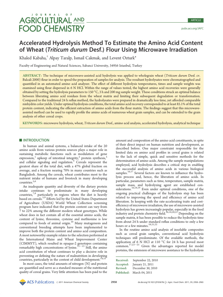 Accelerated Hydrolysis Method to Estimate the Amino Acid Content of ... Accelerated Hydrolysis Method to Estimate the Amino Acid Content of ...