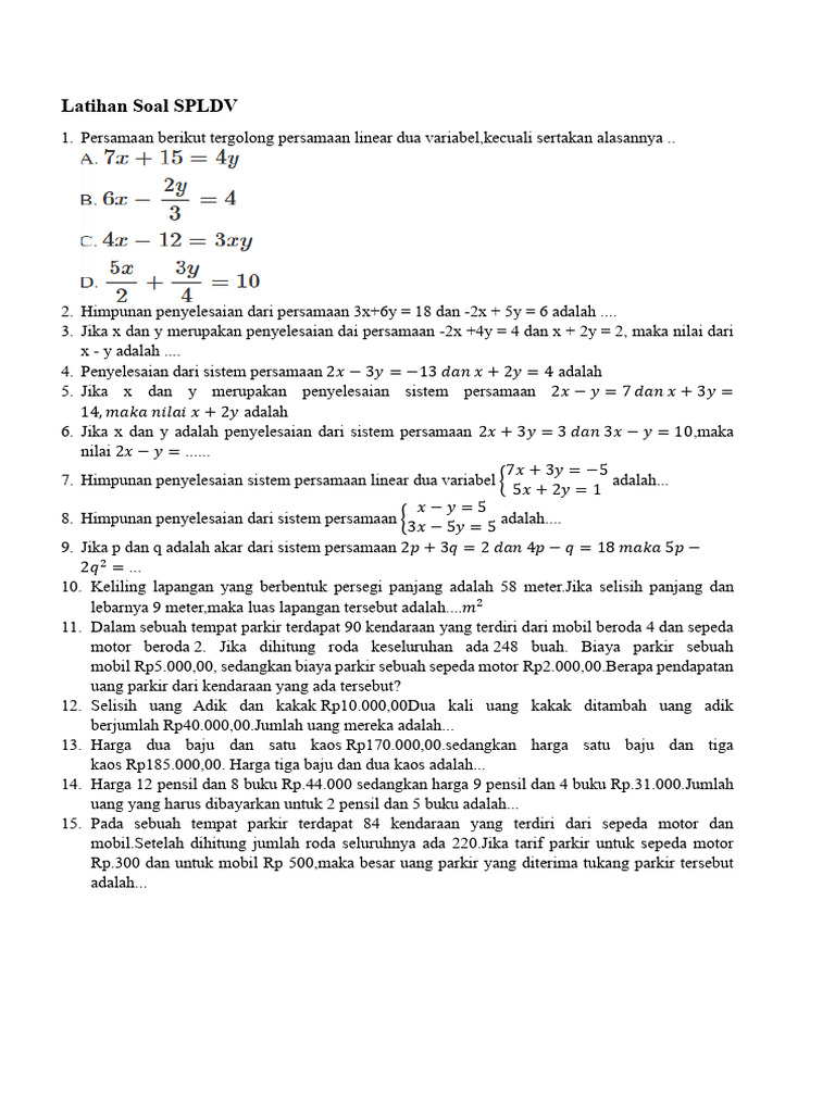 Latihan Soal SPLDV PAS | PDF
