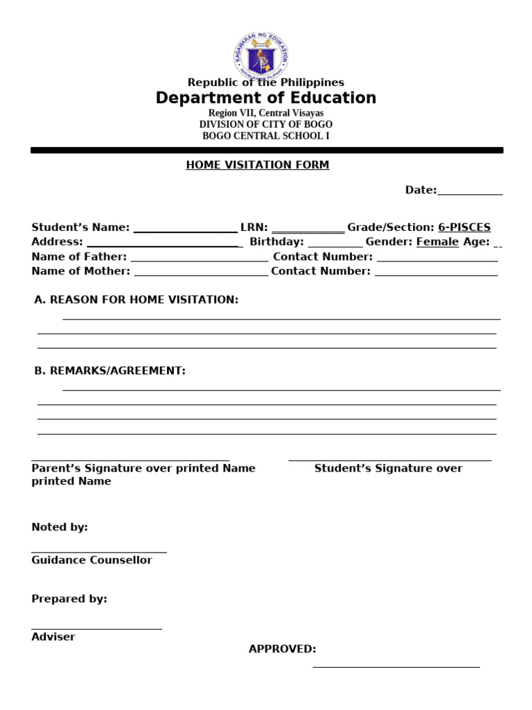 Home Visitation Form | PDF
