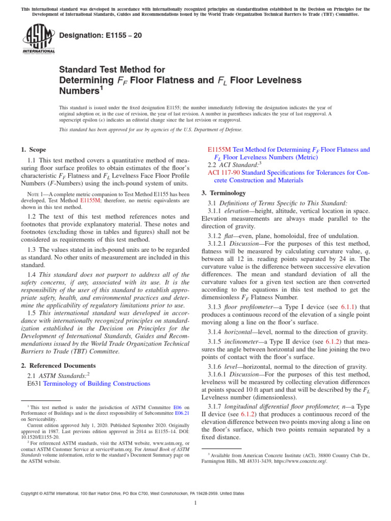E1155-20 - Standard Test Methods For Determing Floor Flatness and Floor ...