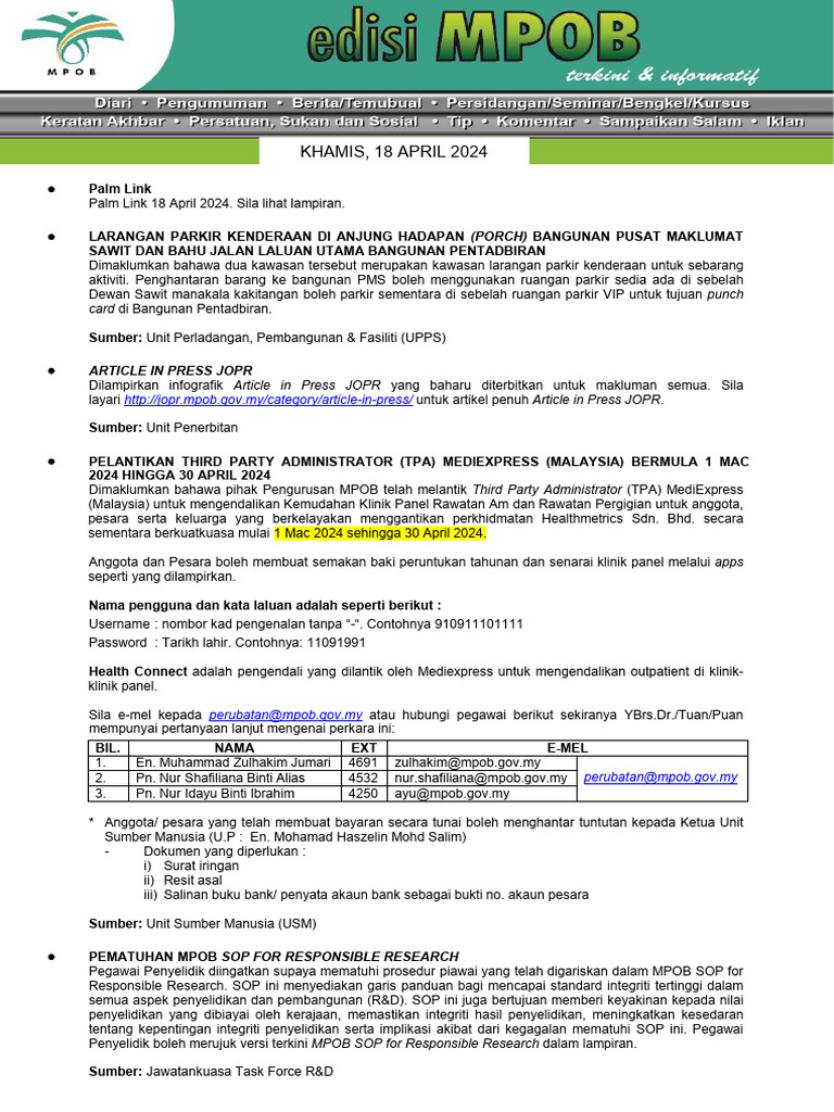 Edisi MPOB - Khamis, 18 April 2024 | PDF