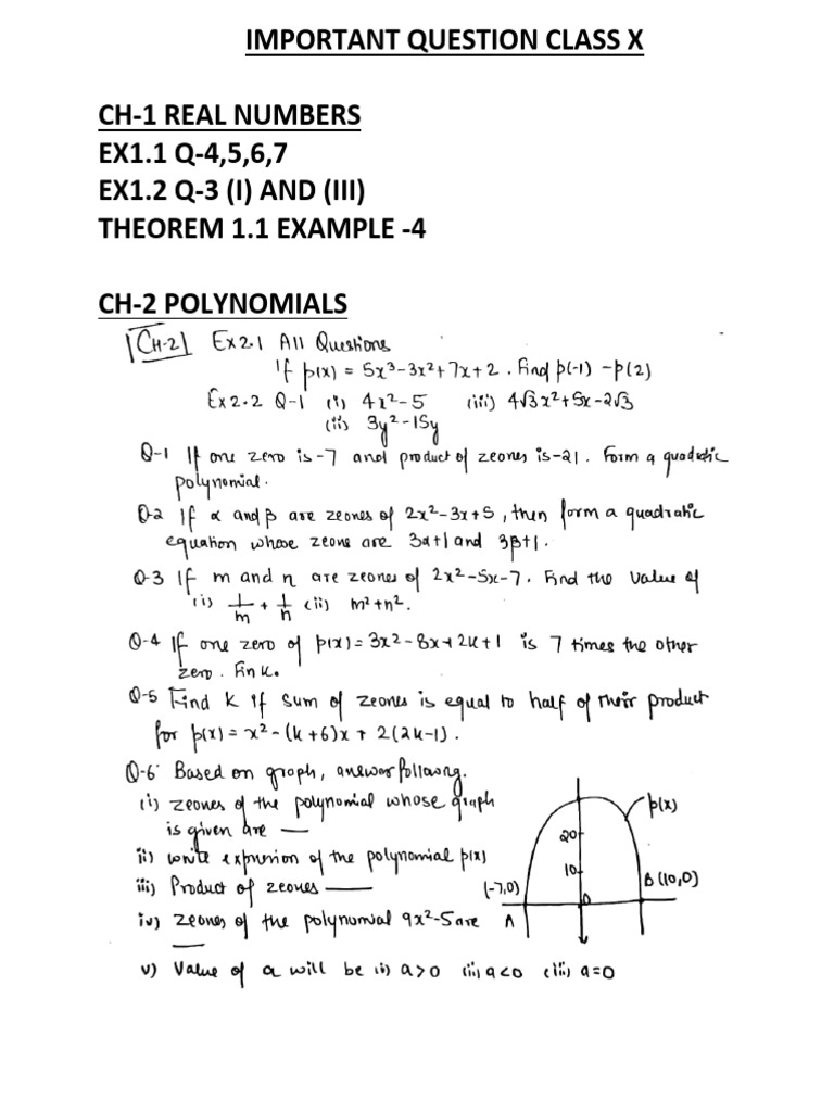 Class X Math Important Questions | PDF
