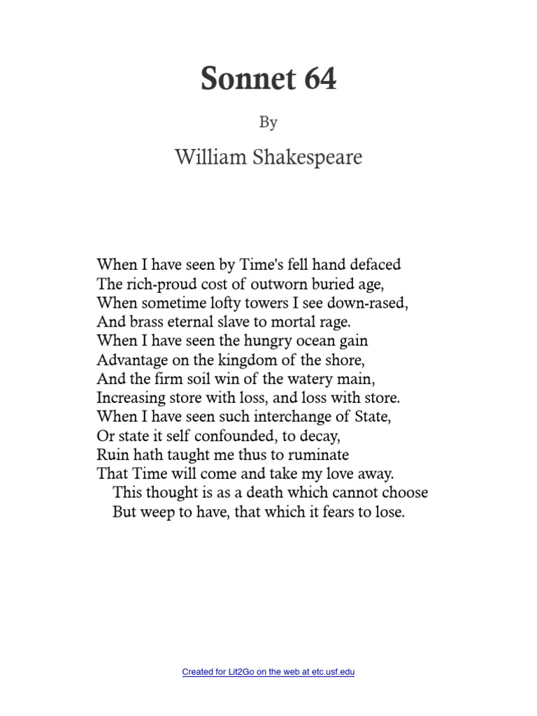 The Sonnets 064 Sonnet 64 | PDF