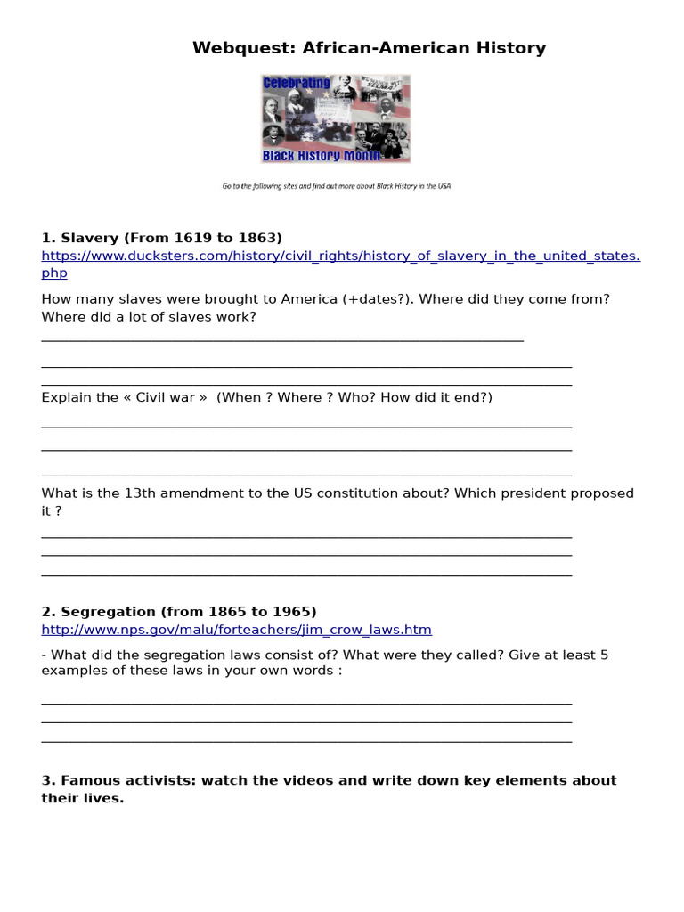 Webquest African American History | PDF | Politics And Race ...