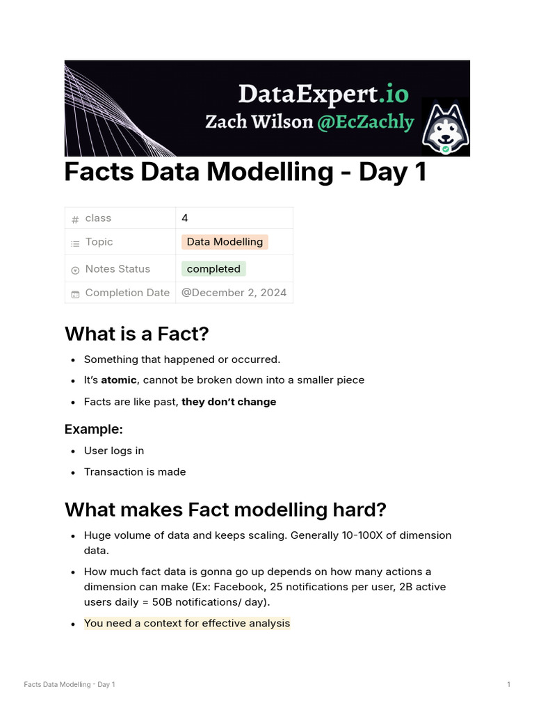 Facts Data Modelling - 1 DE Bootcamp | PDF | Computing