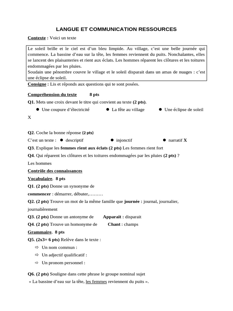 Compréhension de texte CM1 2024 | PDF
