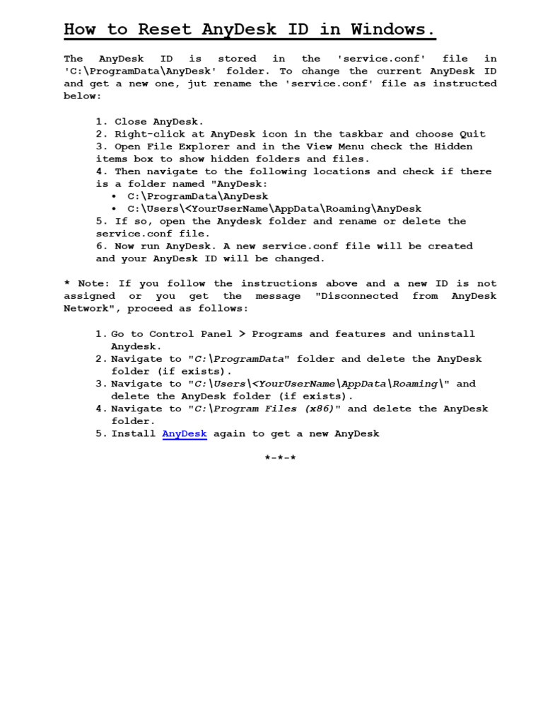 How To Reset AnyDesk ID in Windows | PDF