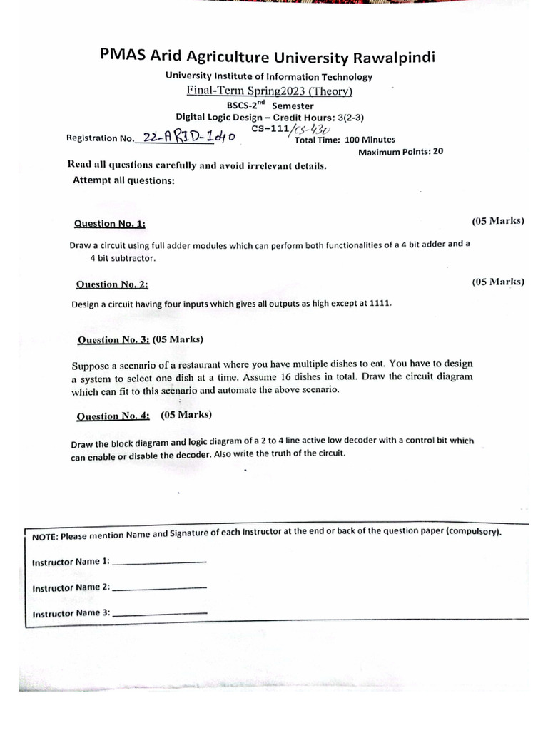 Digital Logic Design (DLD) Paper (Theory + Practical) 2nd Semester | PDF
