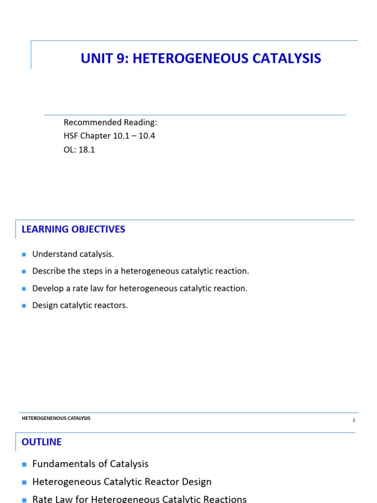 Unit 9-Heterogeneous Catalysis | PDF | Heterogeneous Catalysis | Catalysis