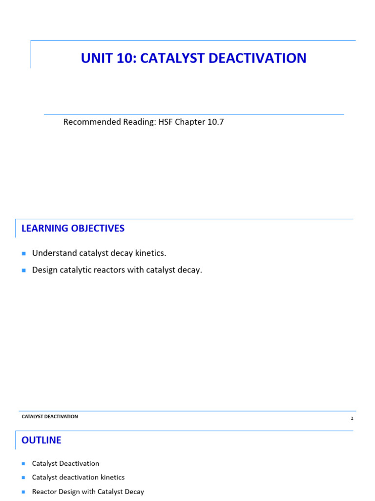 Catalyst Deactivation in Reactors | PDF | Catalysis | Chemical Kinetics