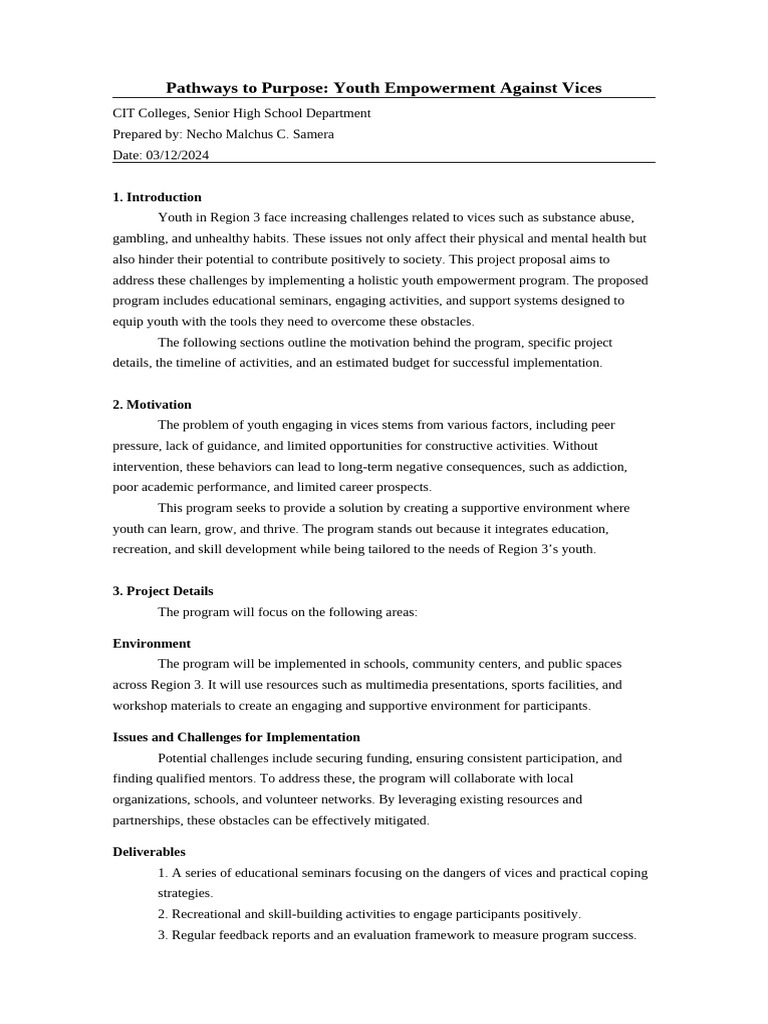 Youth Empowerment Program Proposal | PDF | Empowerment | Motivation