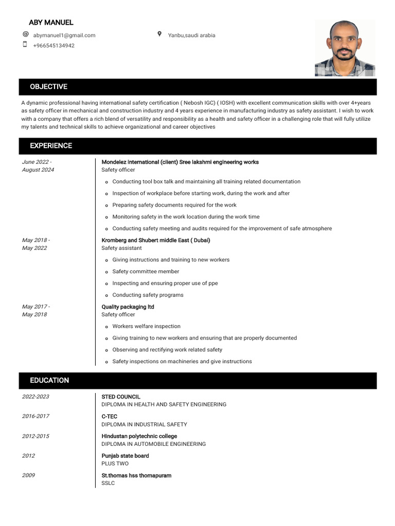Aby Manuel Safety Officer | PDF | Safety | Occupational Safety And Health