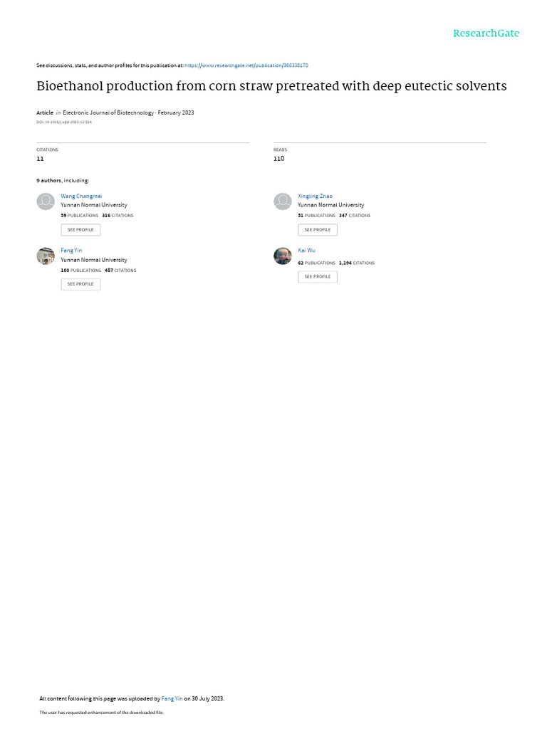 Bioethanol Production From Corn Straw Pretreated With Deep Eutectic ...