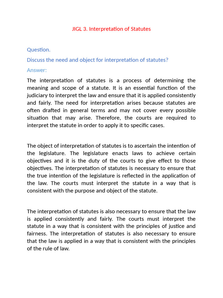 Interpretation of Statutes Questions and Answers | PDF | Statutory ...