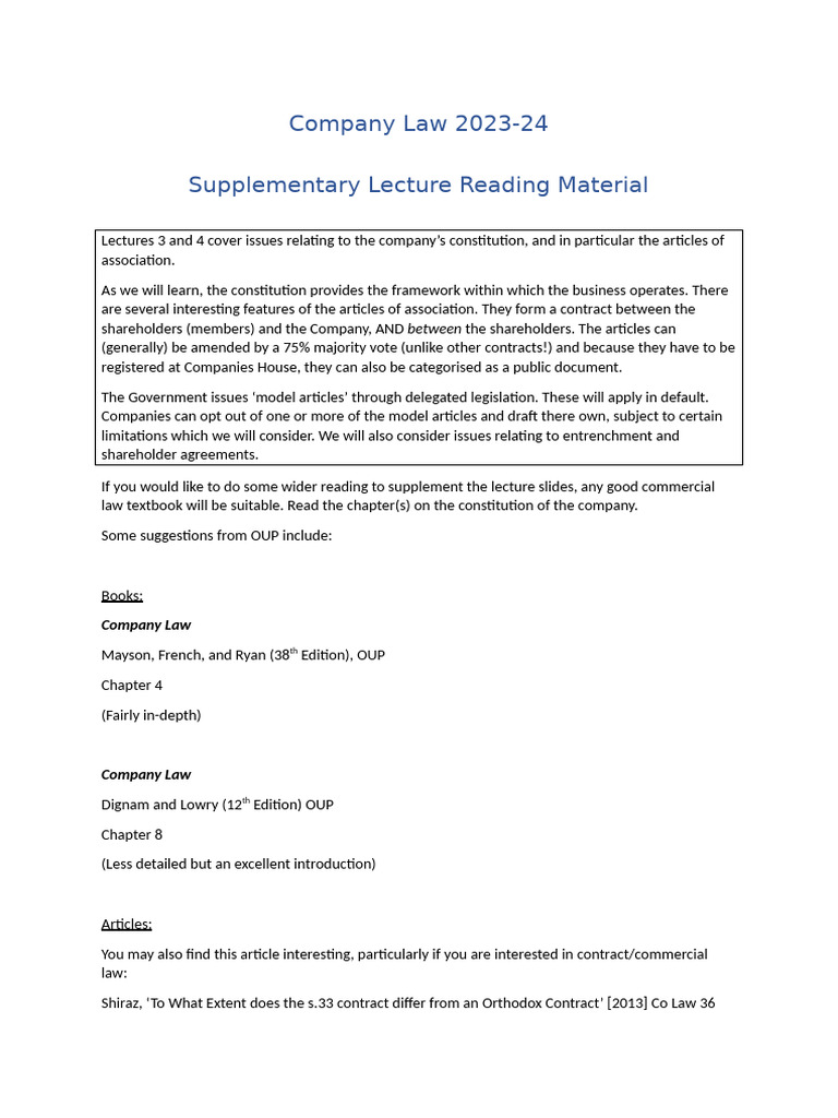 Supplementary Reading Lectures 3 and 4 | PDF