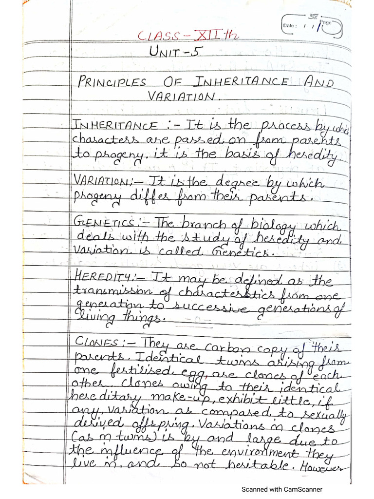 Ch-5 Principles of Inheritance and Variations - Notes | PDF