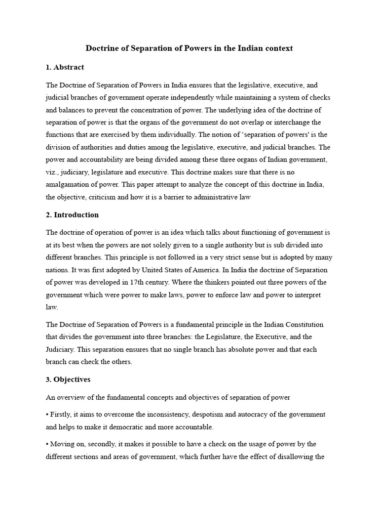 Doctrine of Separation of Powers in The Indian Context | PDF ...