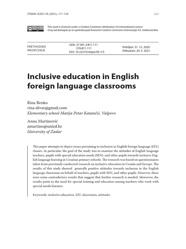 Inclusive Education and English | PDF | Inclusion (Education) | Teachers