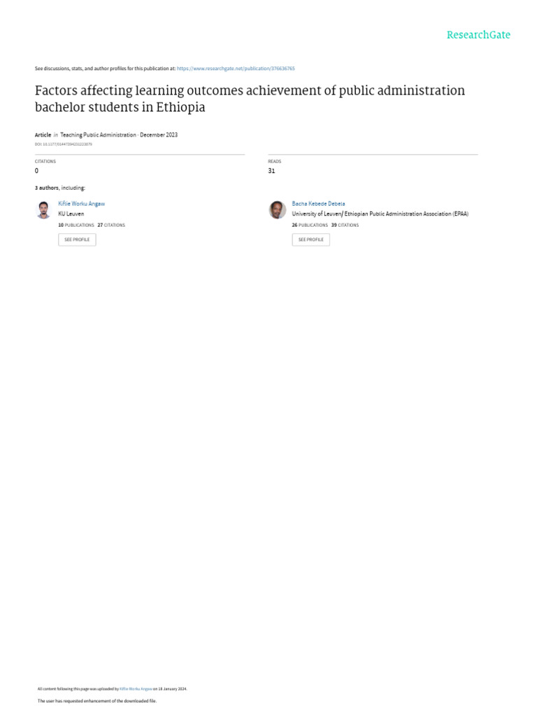 Angaw - Factors affecting learning outcomes achievement of public ...