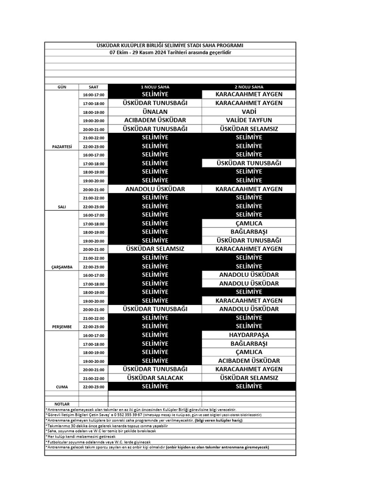Seli̇mi̇ye Saha Programi Eki̇m - Kasim 2024 - Son | PDF