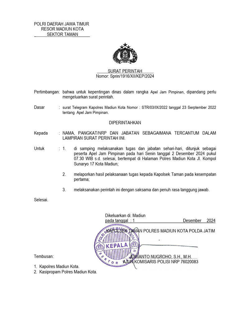 Sprin Jam Pimpinan Tanggal 2 Desember 2024 | PDF